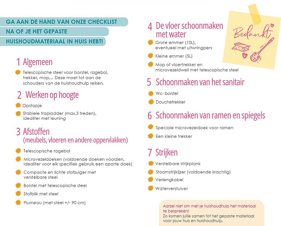 Checklist het materiaal van de huishoudhulp - Vorm DC